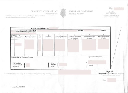 Certified Copy of an Entry of Marriage GB - Musterübersetzungen von ...