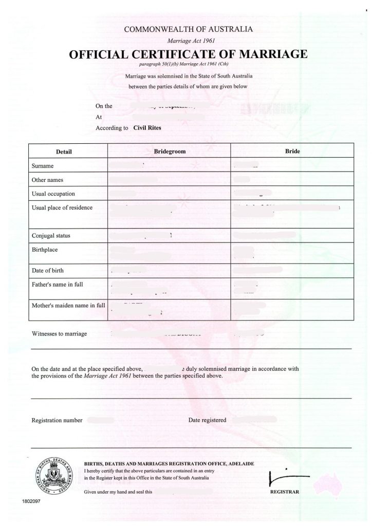 Marriage Certificate Australia - Musterübersetzungen von Urkunden