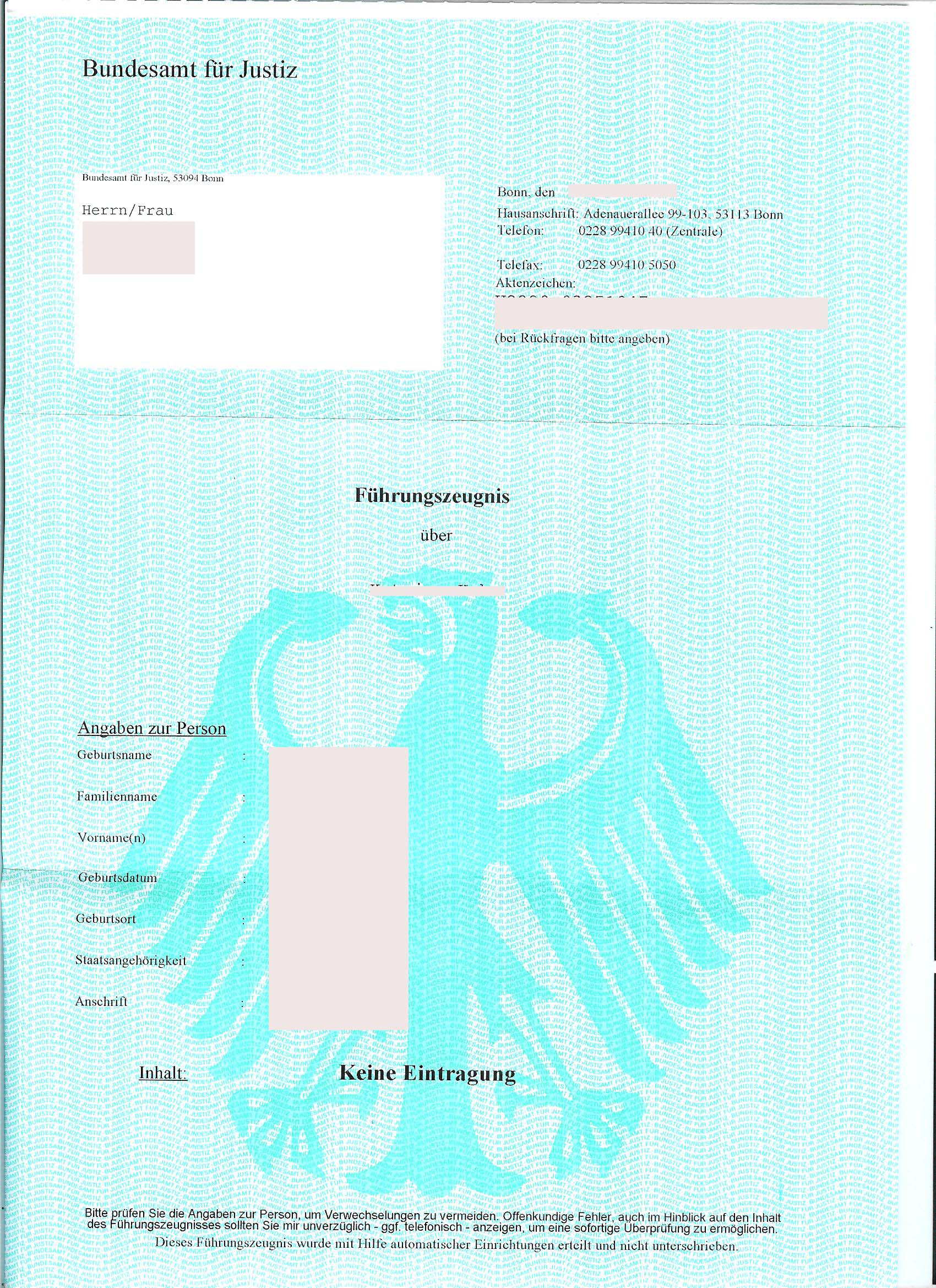 Polizeiliches Führungszeugnis Deutschland (DE-EN) - Musterübersetzungen ...