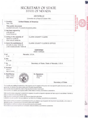 Apostille Nevada, USA - Musterübersetzungen von Urkunden