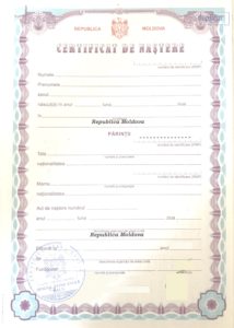 Certificat de naștere Moldova 2012 - Musterübersetzungen von Urkunden