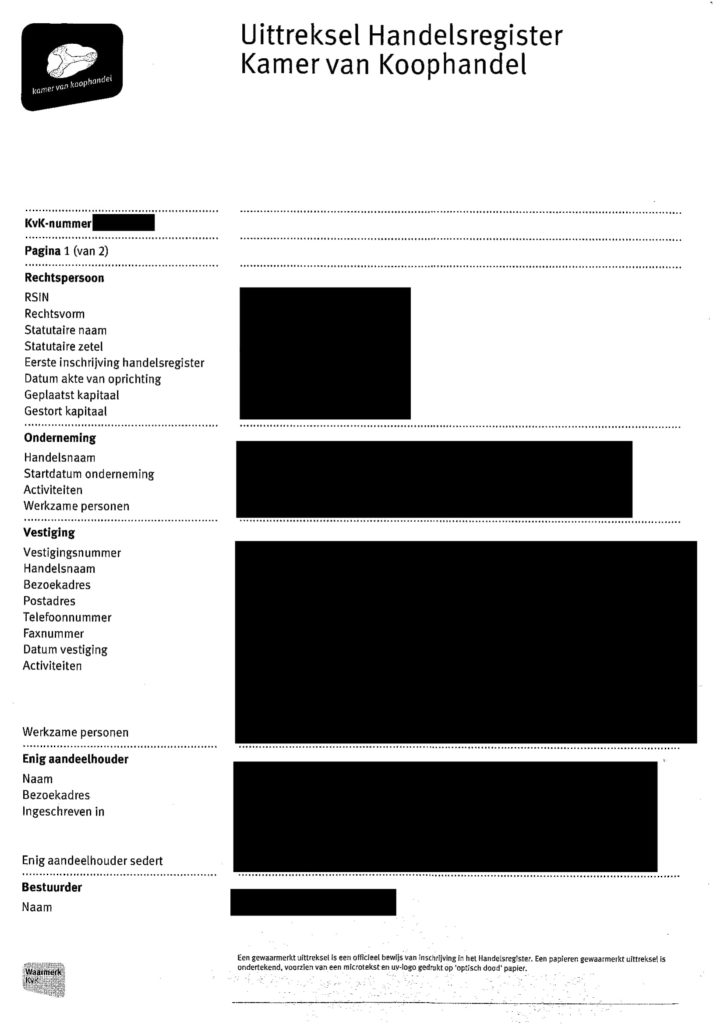 Uitreksel Handelsregister - Musterübersetzungen von Urkunden