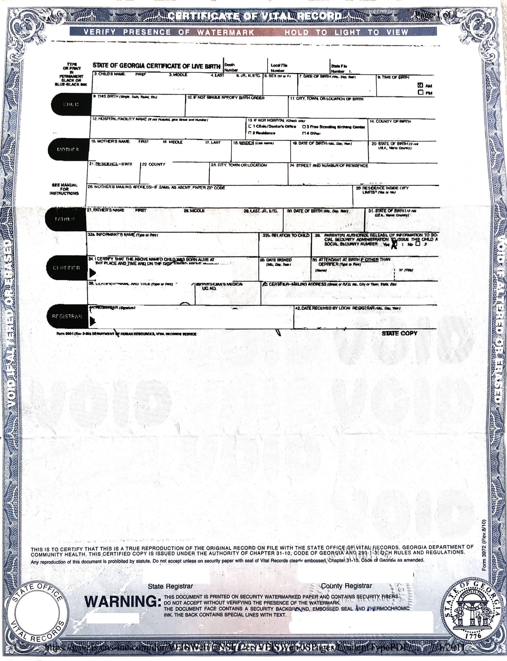 Certificate Of Vital Record Georgia USA Muster bersetzungen Von Urkunden Certificate Of Vital Record Georgia USA Muster bersetzungen Von Urkunden