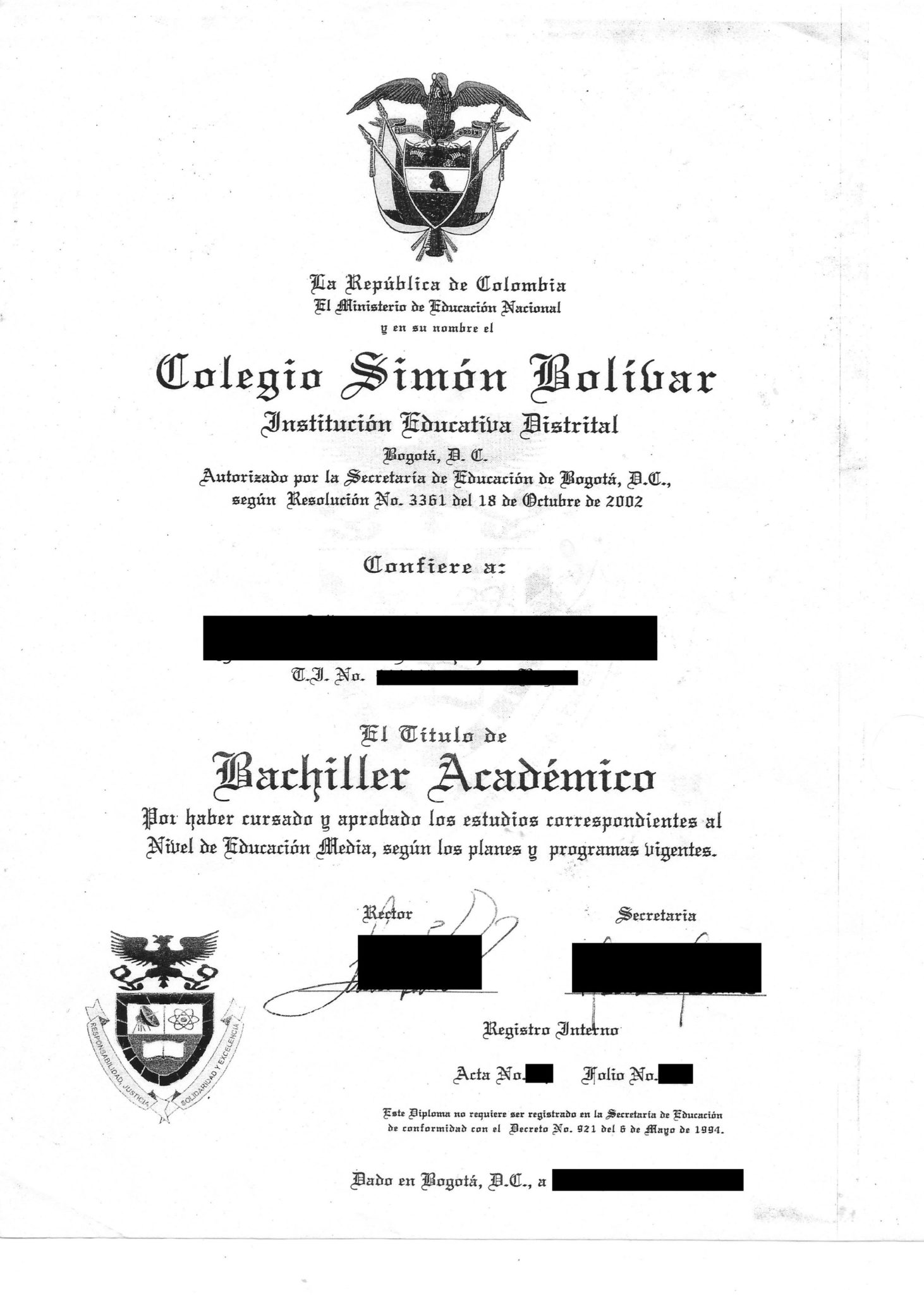 Título de Bachiller Académico - Musterübersetzungen von Urkunden