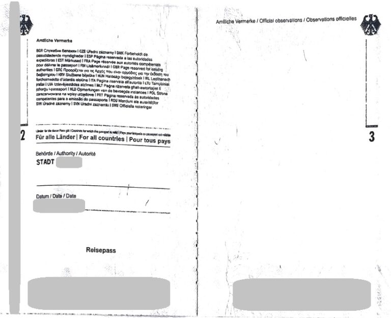 Deutscher Reisepass (2020) - Musterübersetzungen von Urkunden
