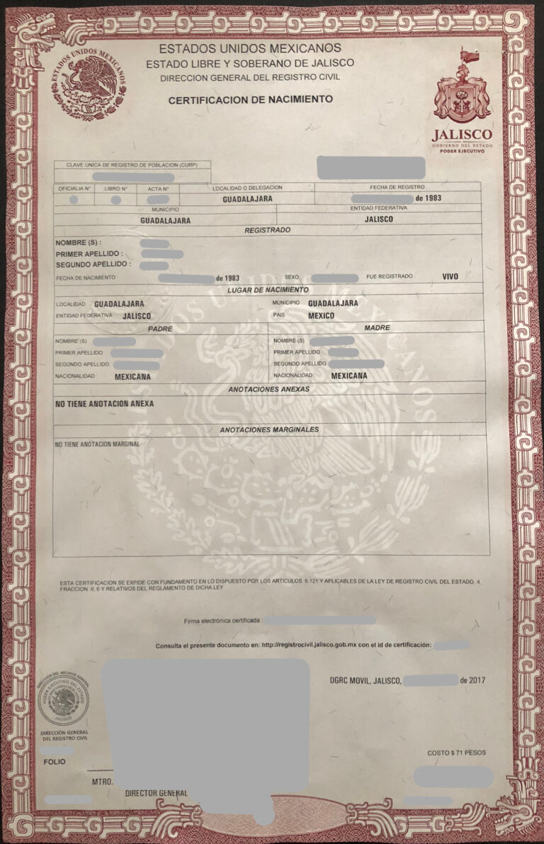 Certificacion De Nacimiento Guadalajara Jalisco Mexiko 2017