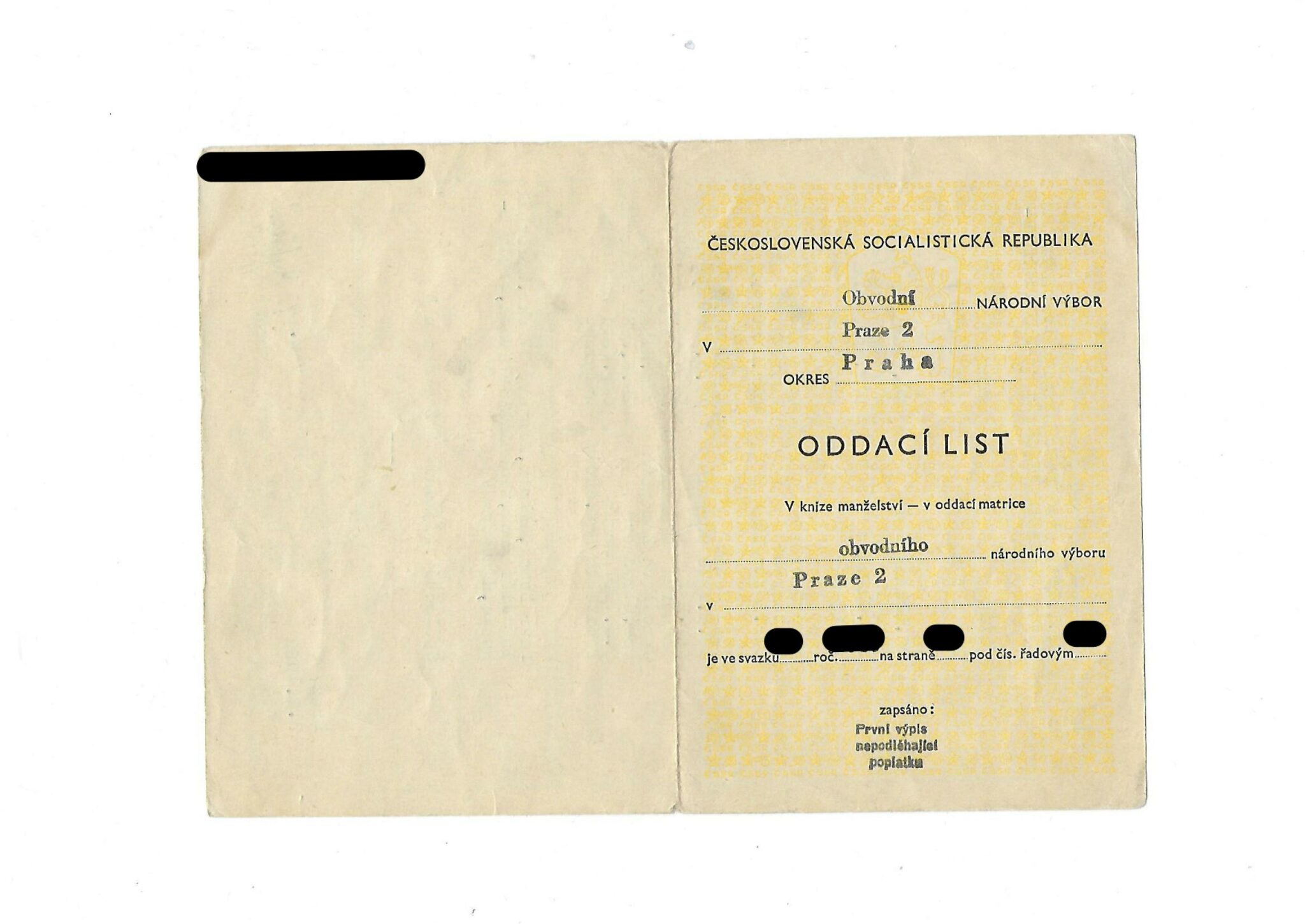 Oddací list 1969 - Musterübersetzungen von Urkunden